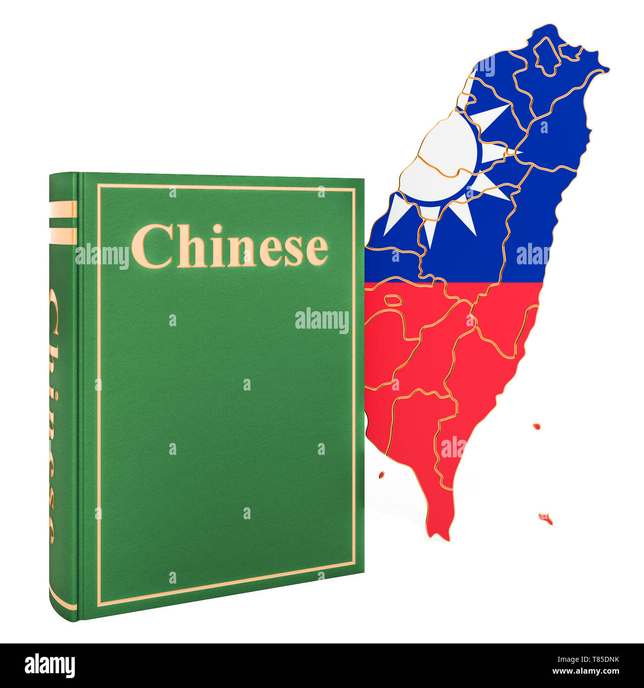 Chinese language book with map of Taiwan, 3D rendering isolated on ...