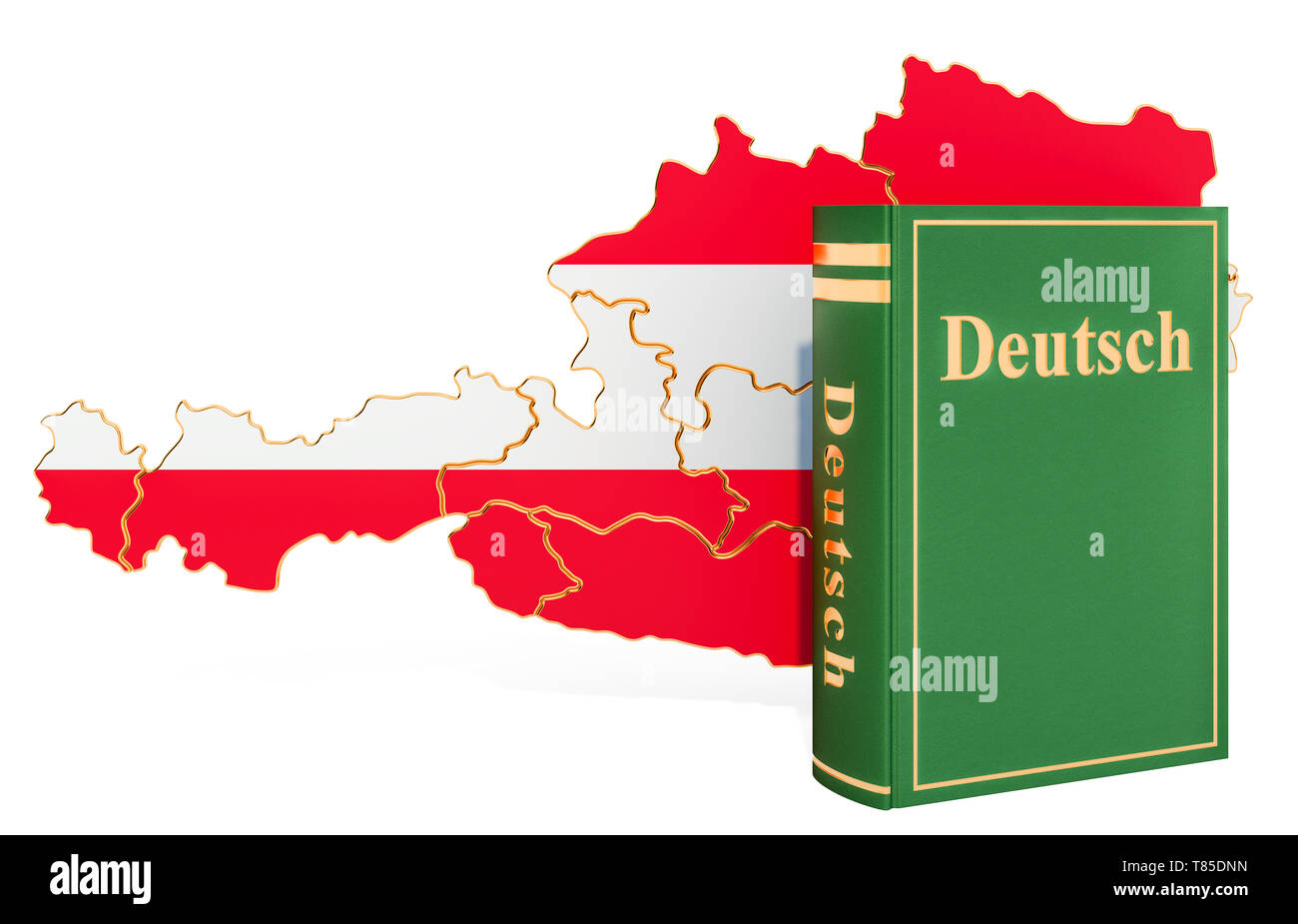 Deutsch language book with map of Austria, 3D rendering isolated on ...