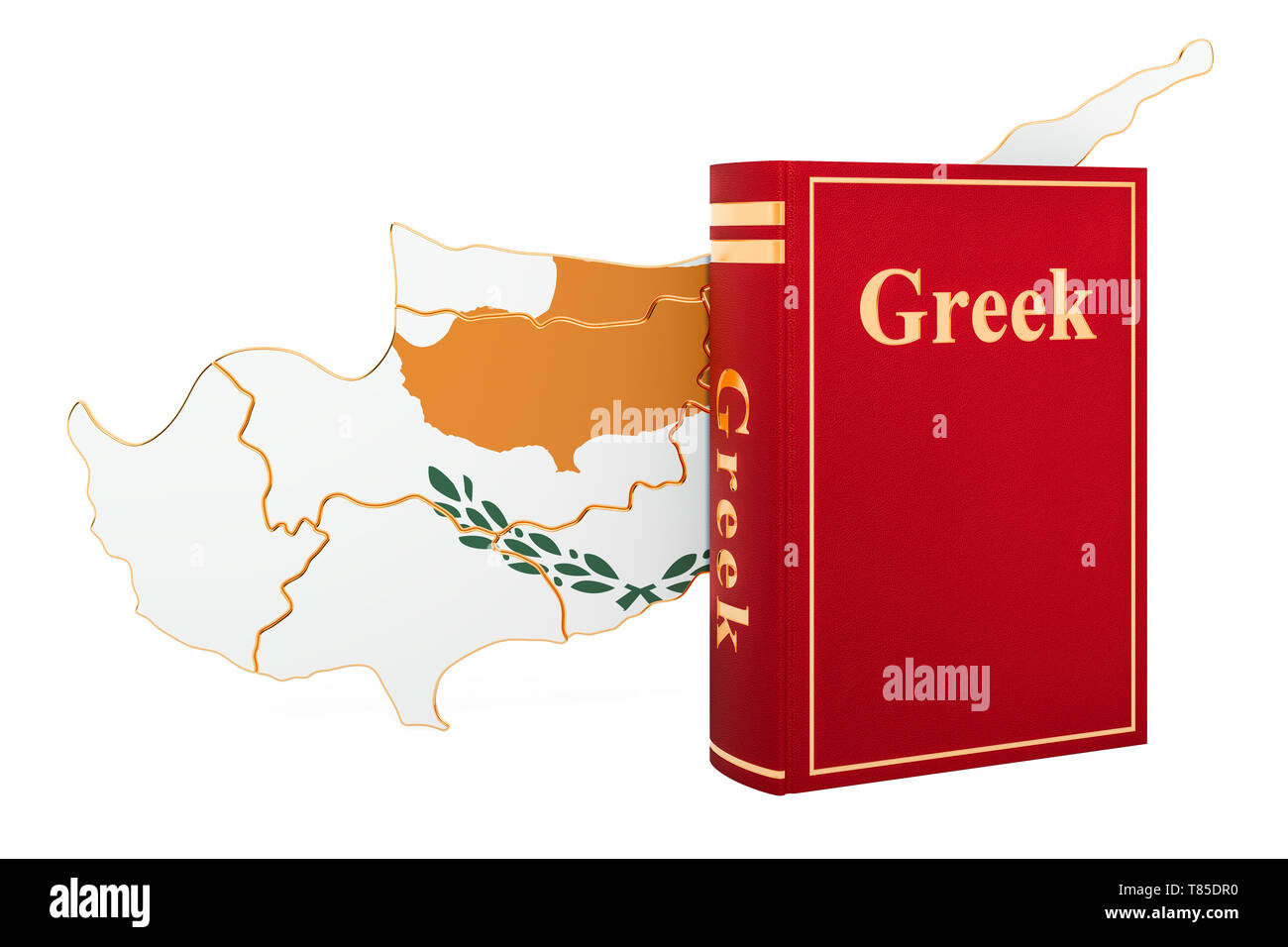 Greek language book with map of Cyprus, 3D rendering isolated on white ...