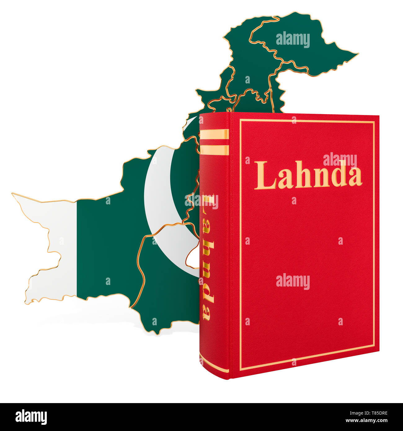 Lahnda language book with map of Pakistan, 3D rendering isolated on ...