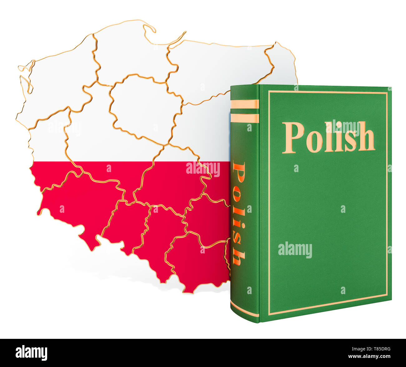 Polish language book with map of Poland, 3D rendering isolated on white ...