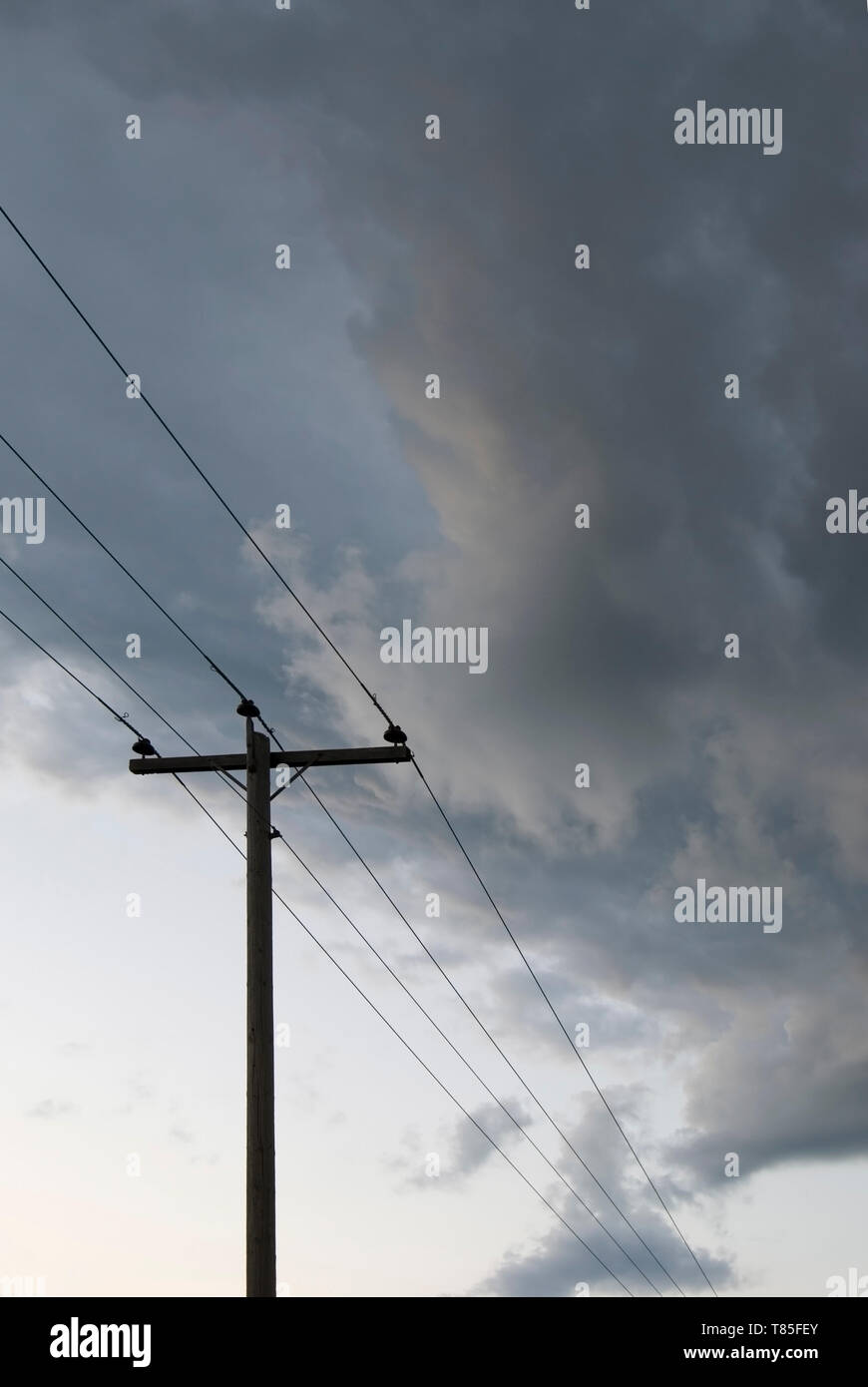 Summer Thunderstorm Clouds Above Telephone Post and Wires Stock Photo ...
