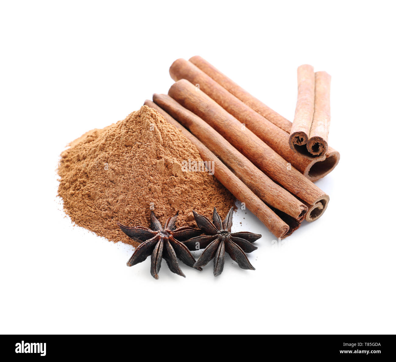 Cinnamon sticks and powder on white background Stock Photo - Alamy