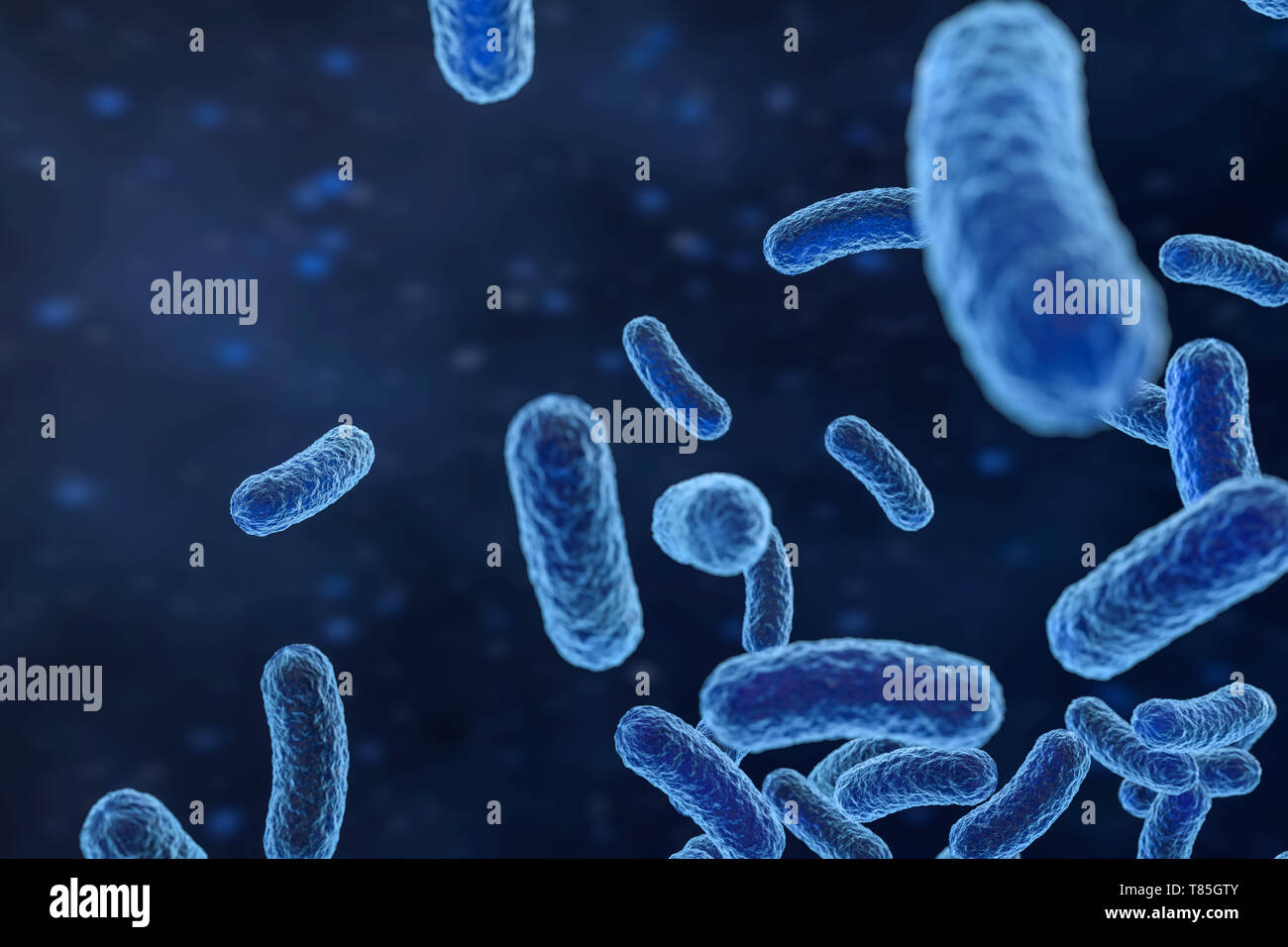 3d rendering, infectious virus with surface details on blue background ...