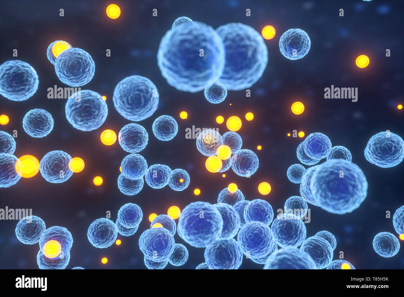 3d rendering, infectious virus with surface details on blue background ...