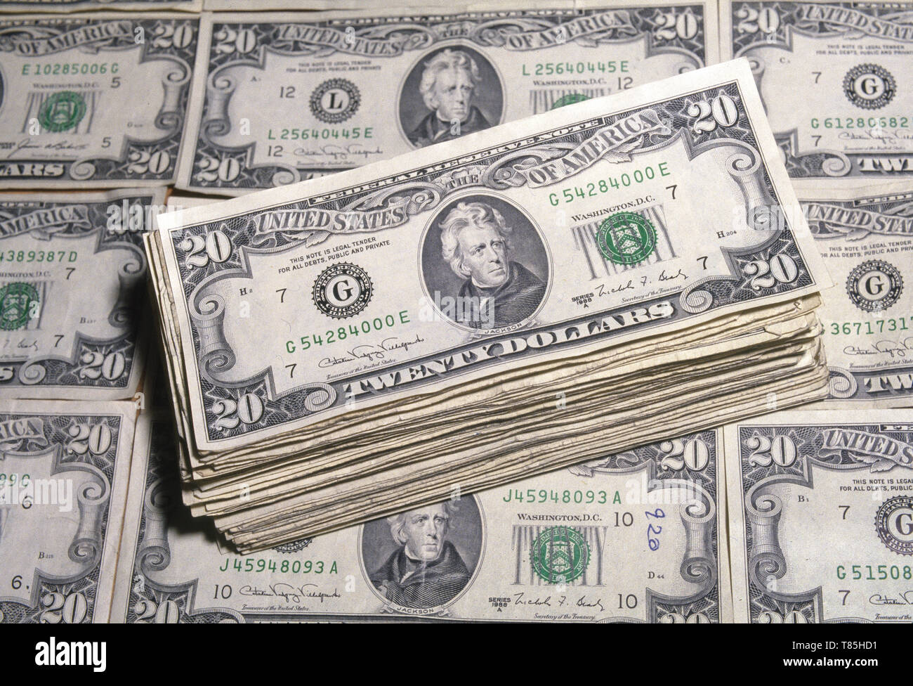 Big stack of U.S. $20 bills, minted in 1988 Stock Photo - Alamy