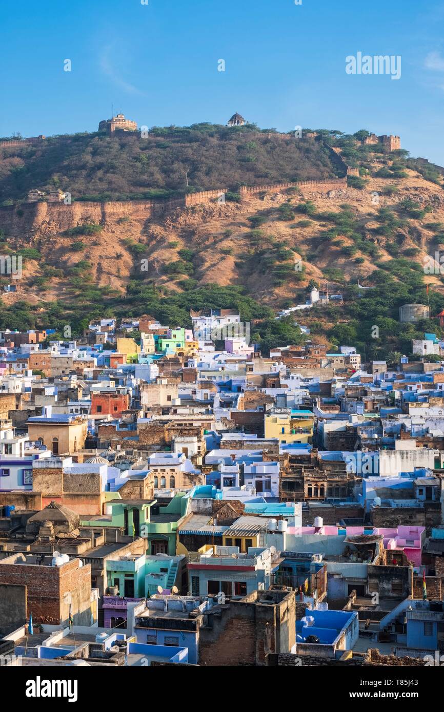 India, Rajasthan, Bundi, the old town with colorful facades Stock Photo ...