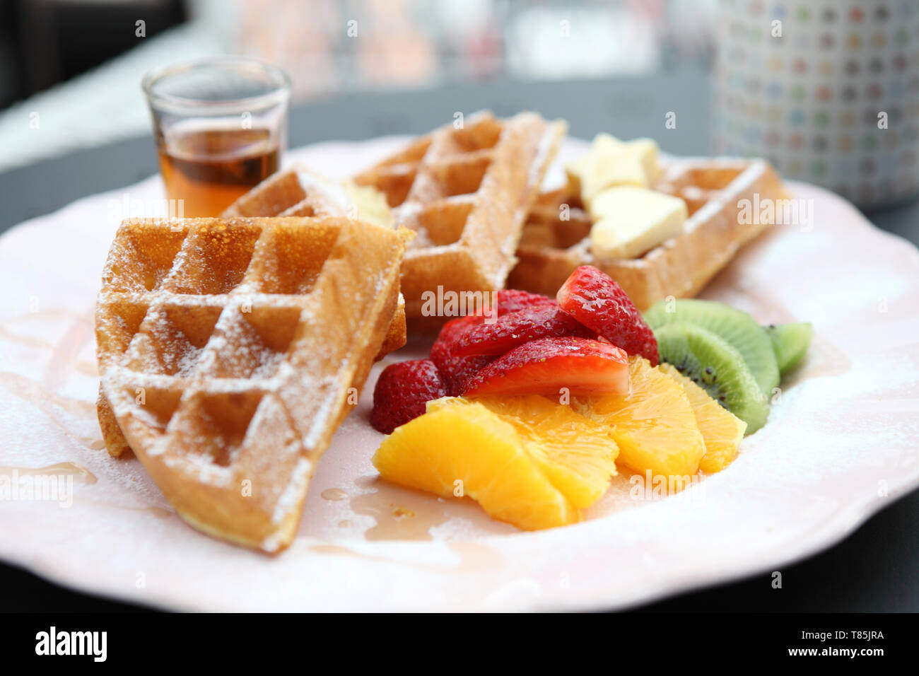 Waffle with fruits Stock Photo - Alamy