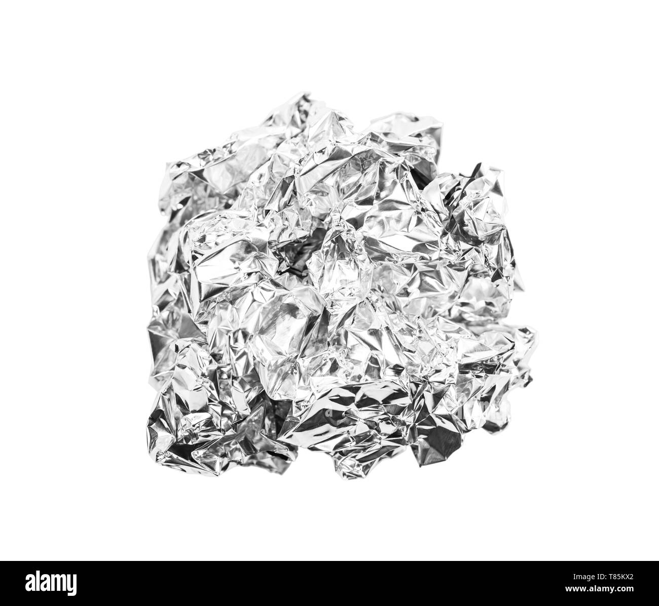 crumpled ball of aluminum foil isolated on white background, Save ...