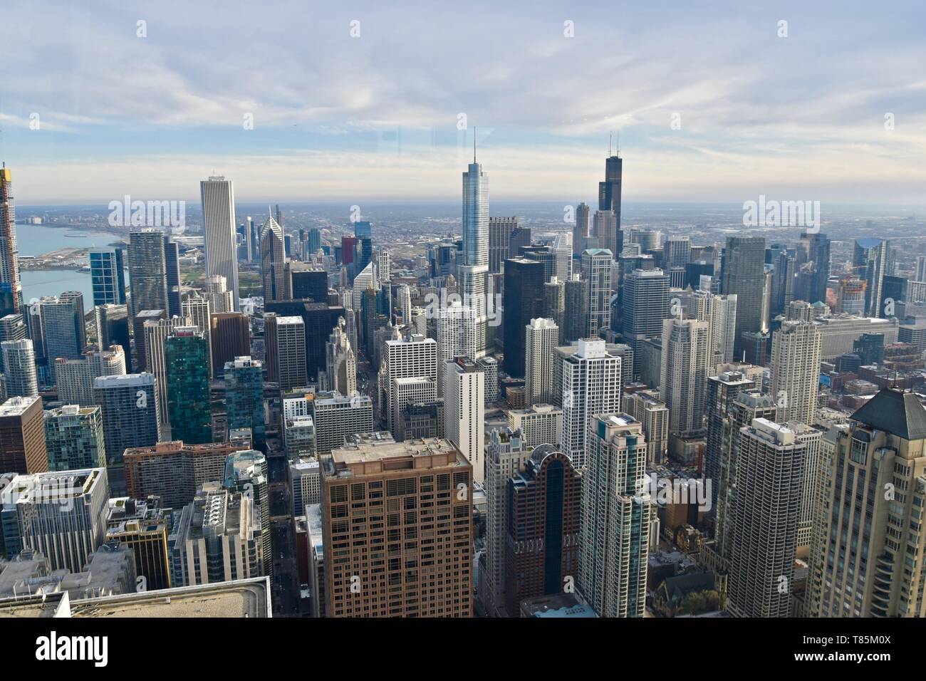 The Chicago skyline seen from 360 Chicago atop the John Hancock Center ...