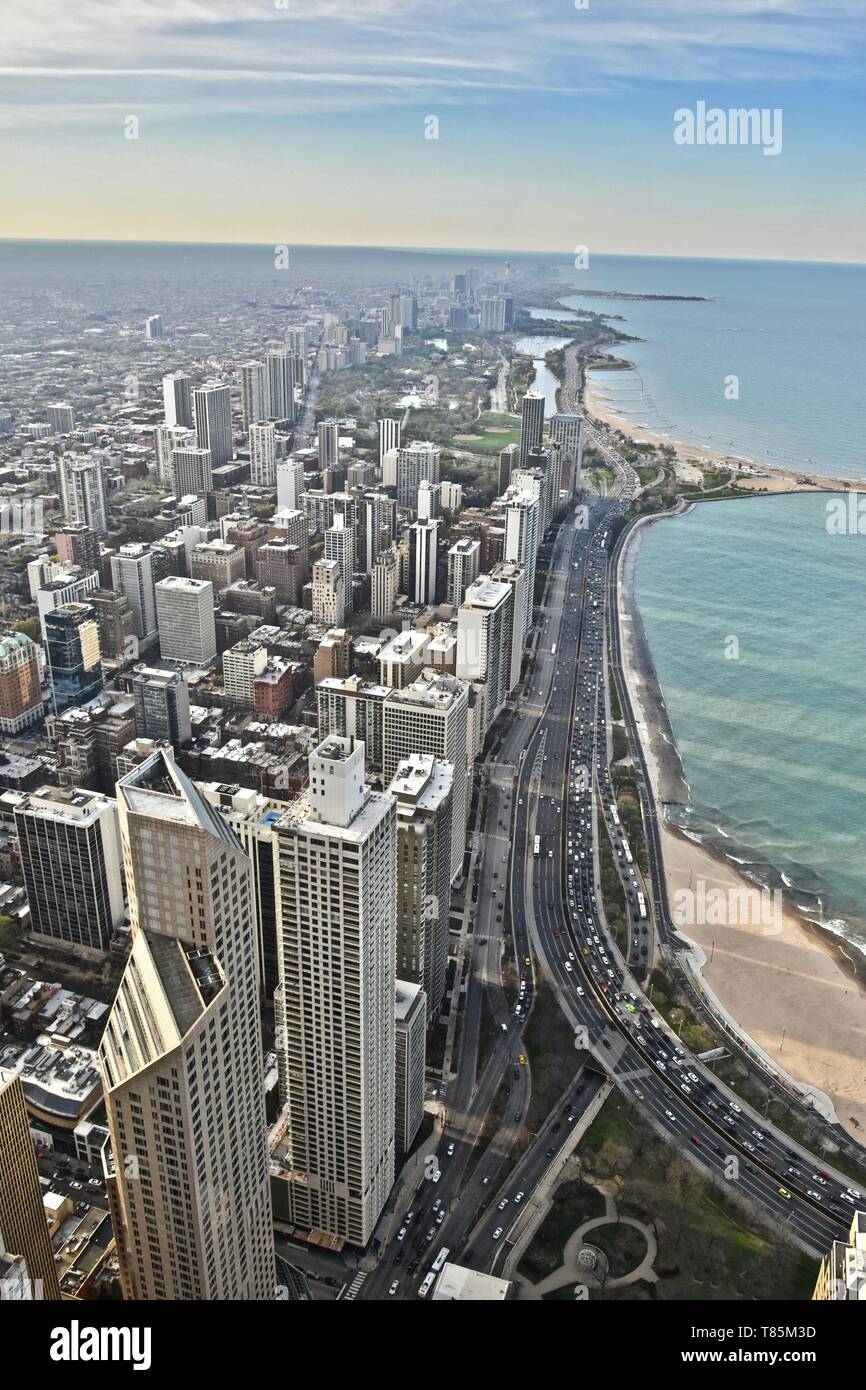 Chicago at sunset as seen from above at 360 Chicago atop the John ...