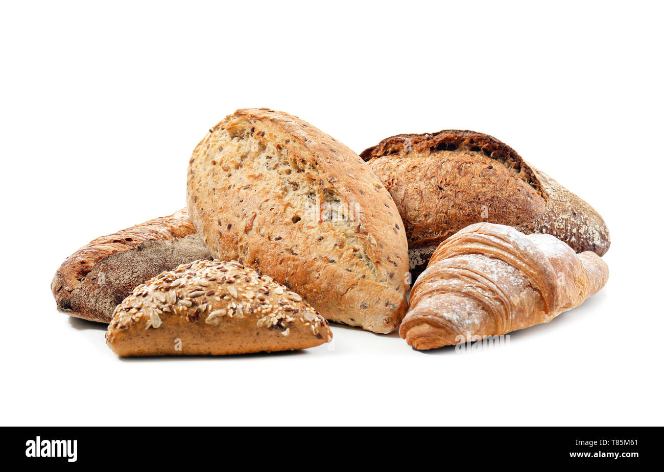 Different bakery products on white background Stock Photo - Alamy