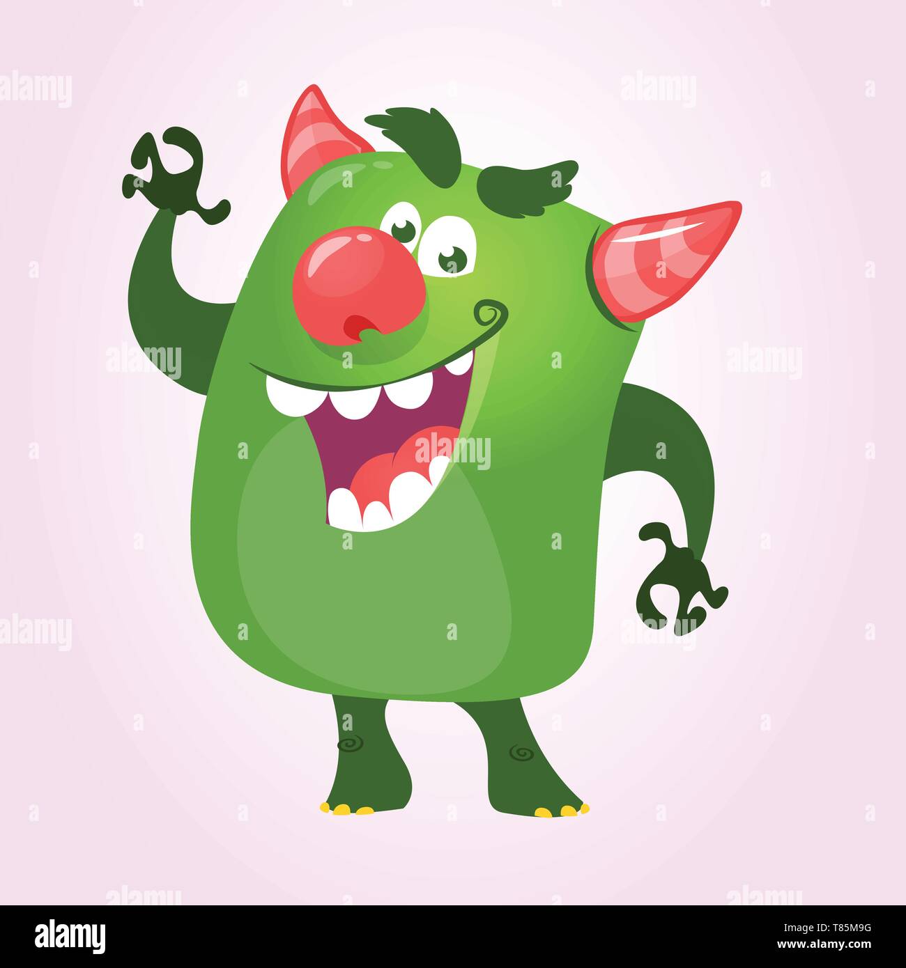 Cool cartoon monster pressenting or pointing hand. Vector green monster ...