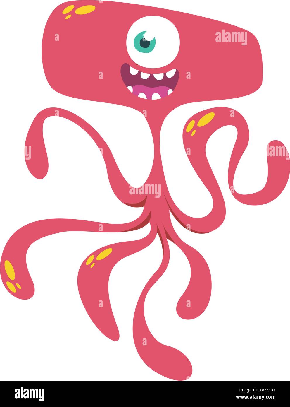 Angry cartoon monster alien with tentacles. Vector Halloween ...
