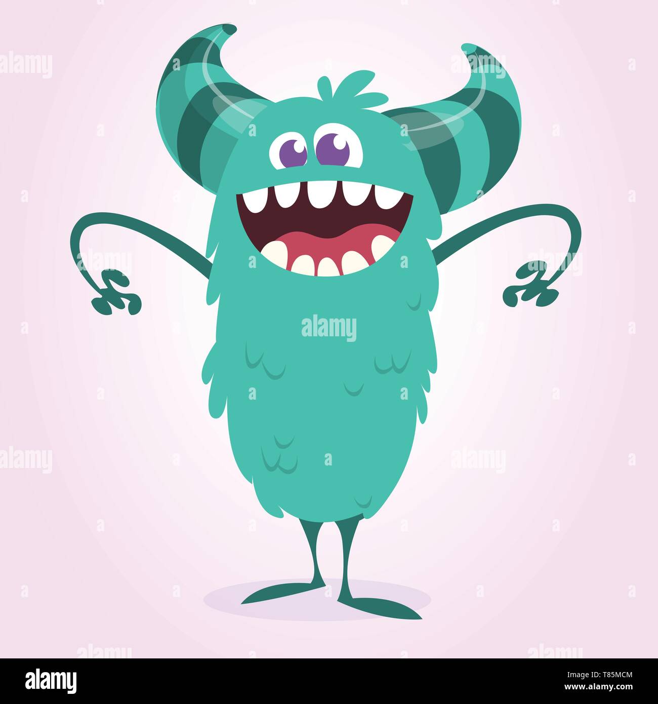 Angry cartoon monster with a big smile. Vector Halloween blue monster ...
