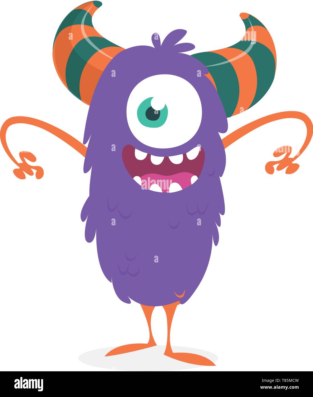 Scary cartoon one-eyed monster. Vector Halloween illustration of ...