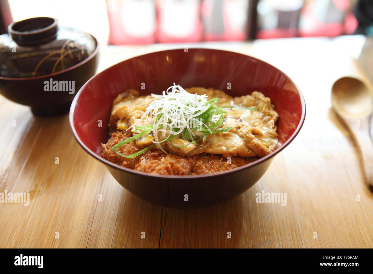 Katsudon - Japanese breaded deep fried pork cutlet (tonkatsu) topped ...