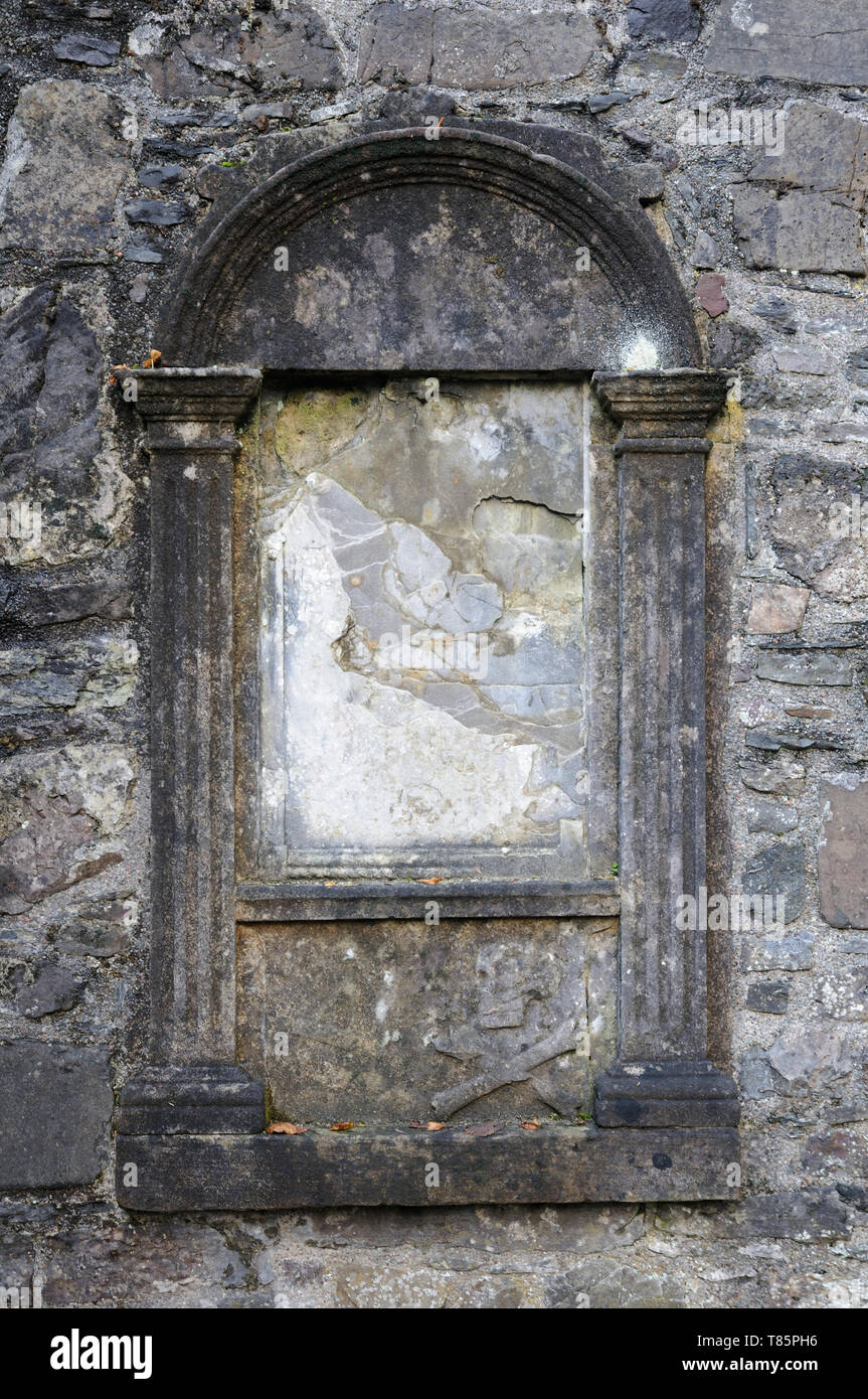 Interior view of the ruins of Dunstaffnage Chapel showing carved ...