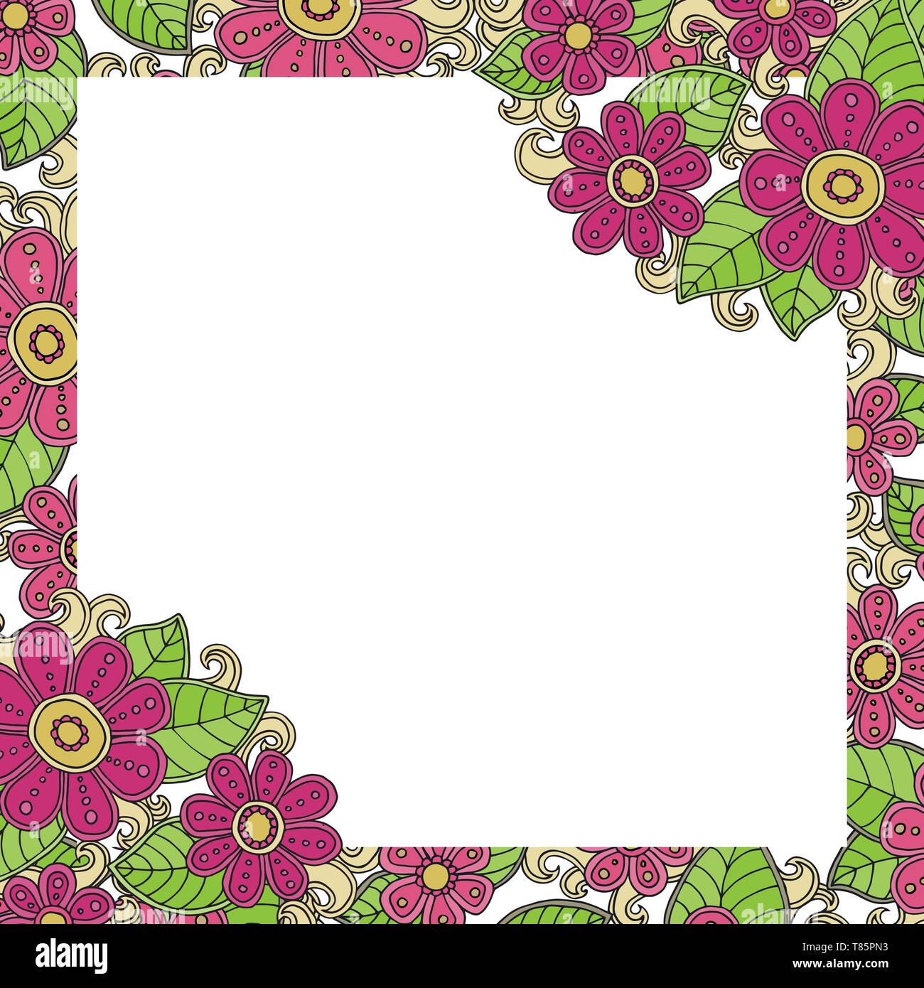 Bright pink floral frame. Blooms vector illustration. Daisy flower ...