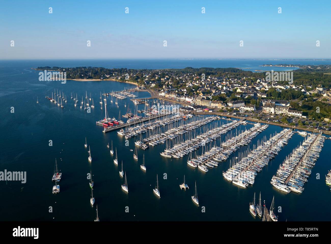 France, Morbihan, La Trinite sur Mer, the harbour, Crac'h River (aerial ...