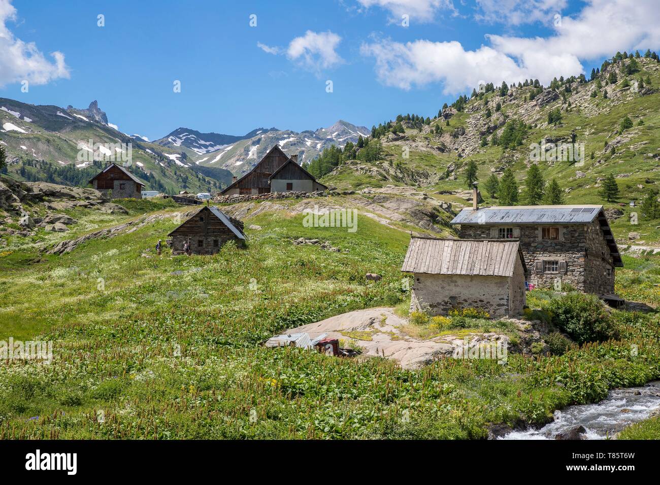 France, Hautes Alpes, Nevache, chalets and chapel Saint Jacques of the ...