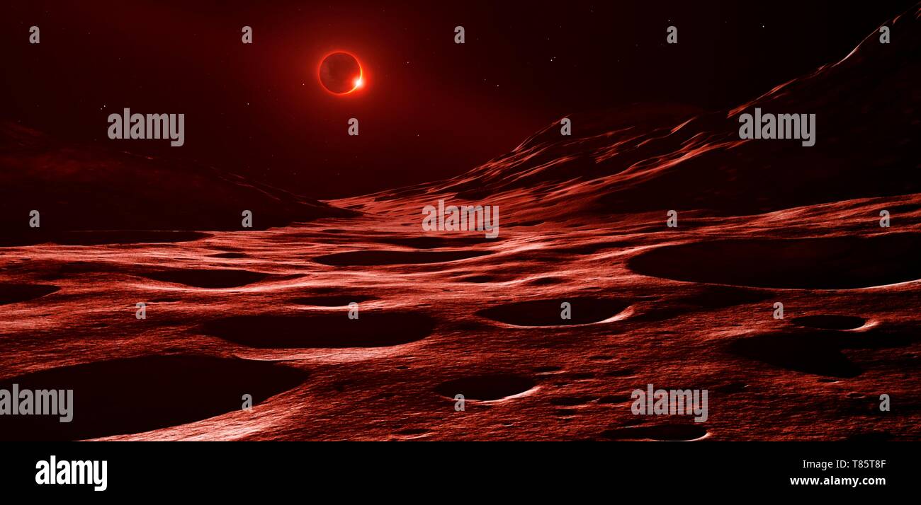 Lunar landscape during eclipse, illustration Stock Photo - Alamy