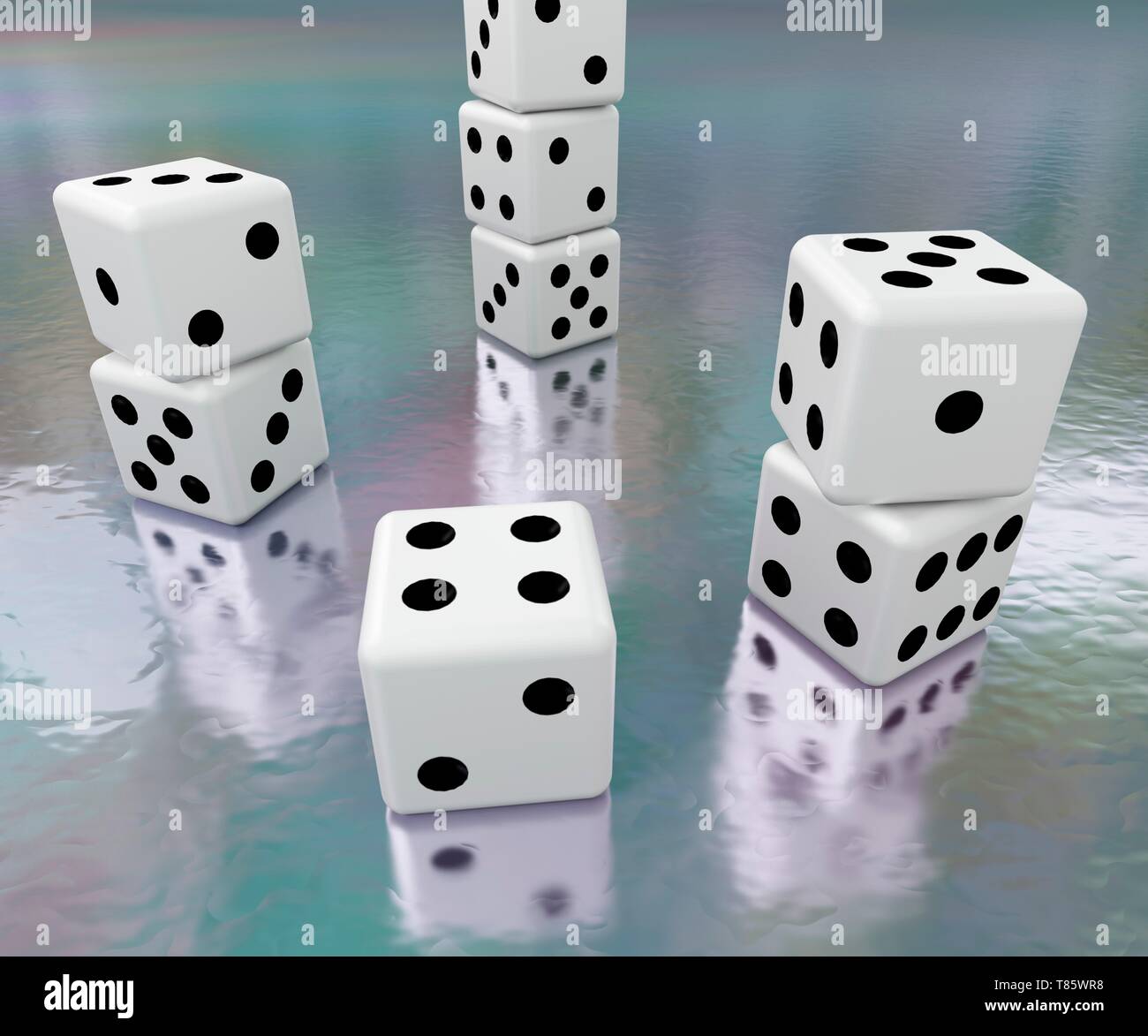 Dice and reflections, illustration Stock Photo - Alamy