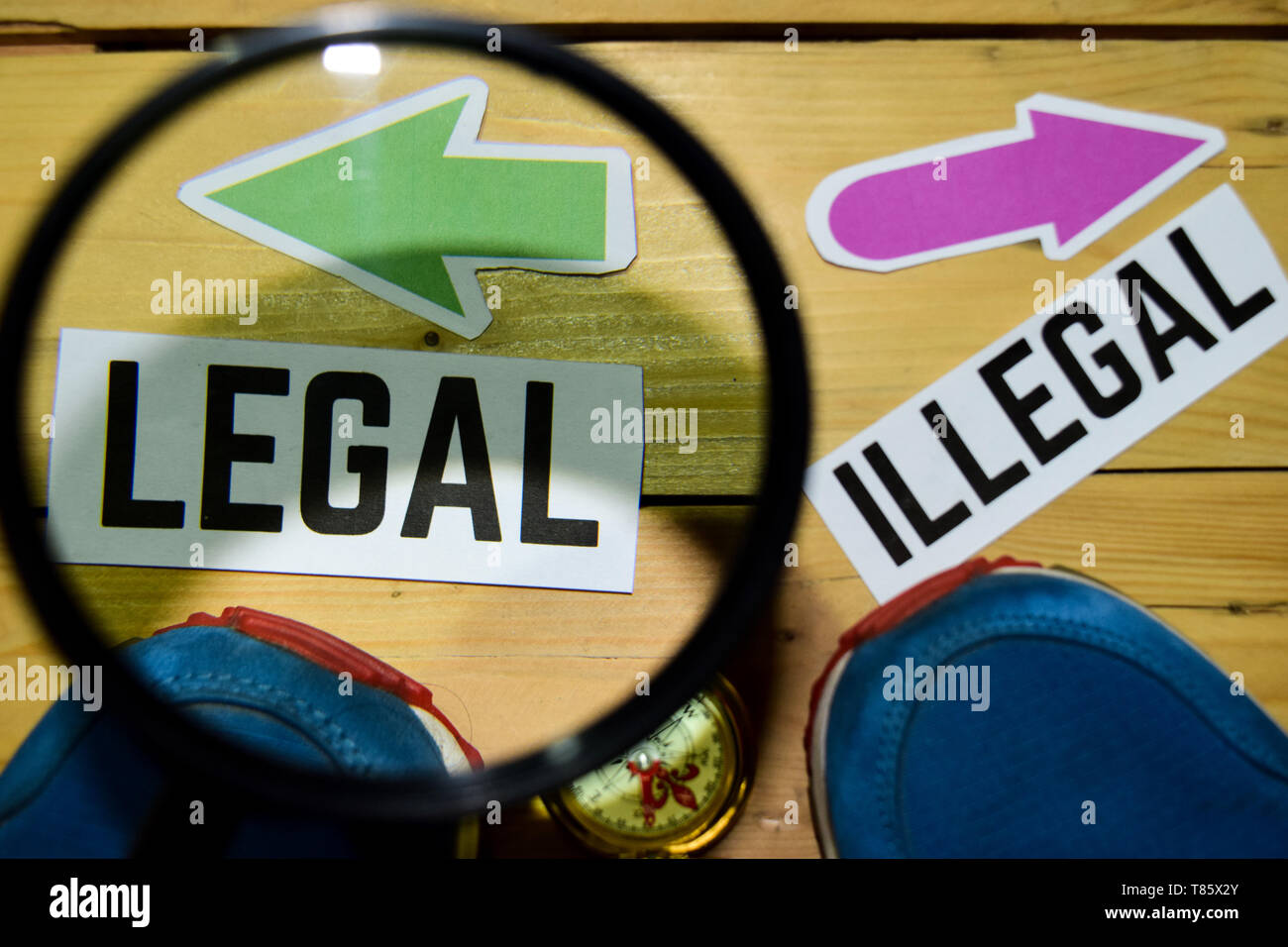Legal or Illegal opposite direction signs in magnifying with sneakers ...