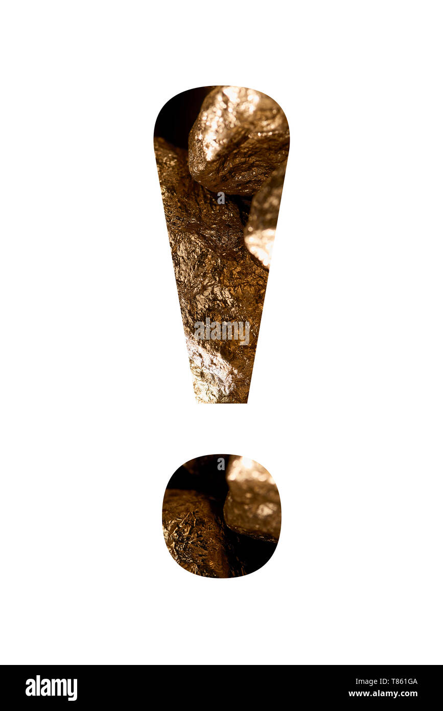 Exclamation mark made of shiny golden stones isolated on white Stock ...