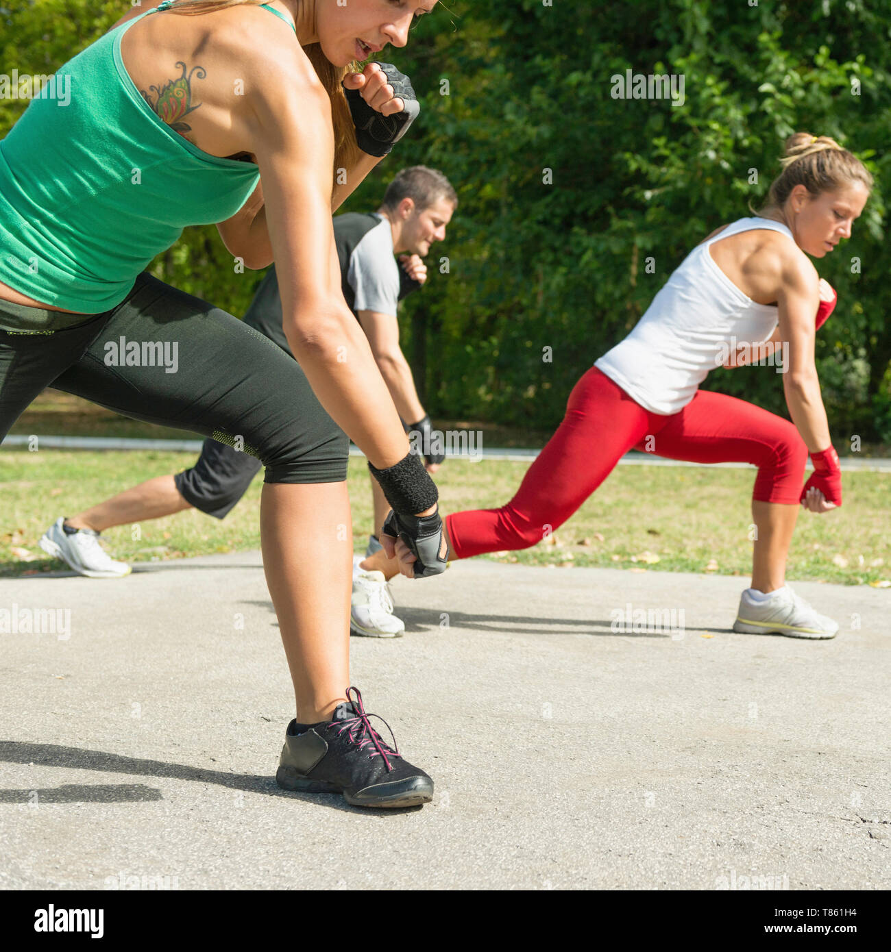 Kickboxing training outdoors Stock Photo - Alamy