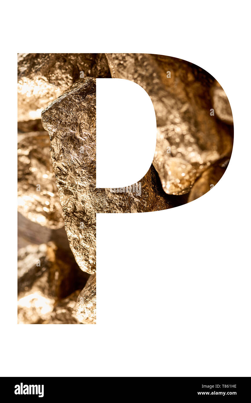 letter P made of shiny golden stones isolated on white Stock Photo - Alamy