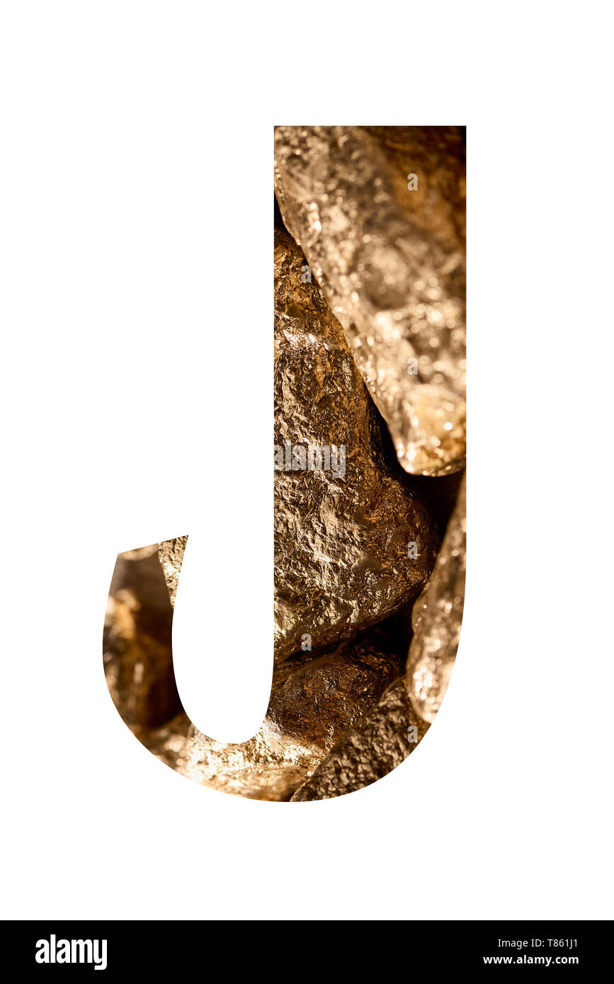 letter J made of shiny golden stones isolated on white Stock Photo - Alamy