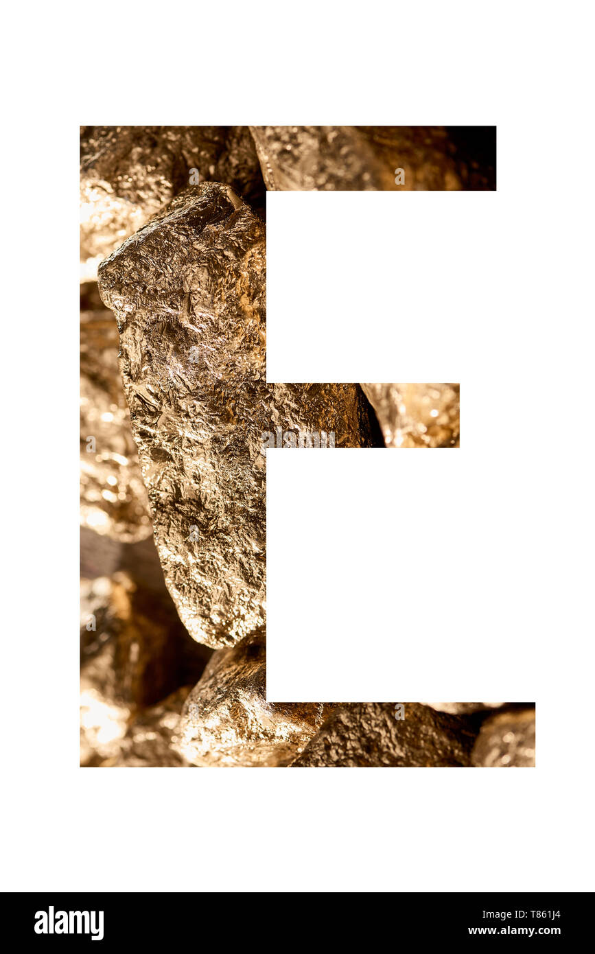 letter E made of shiny golden stones isolated on white Stock Photo - Alamy