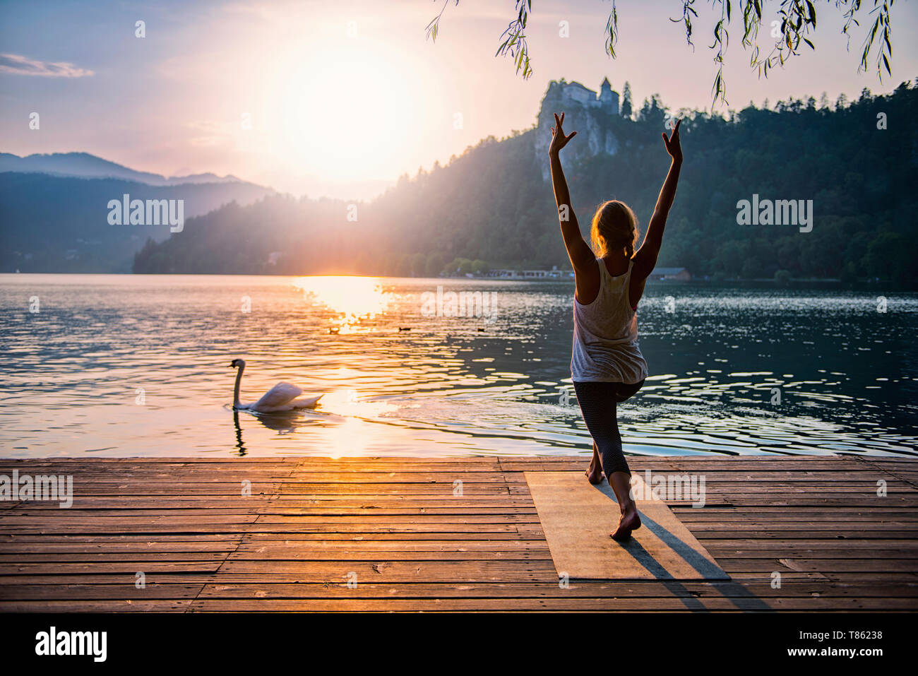 Yoga sun salutation Stock Photo - Alamy