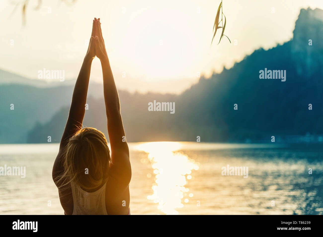 Yoga sun salutation Stock Photo - Alamy