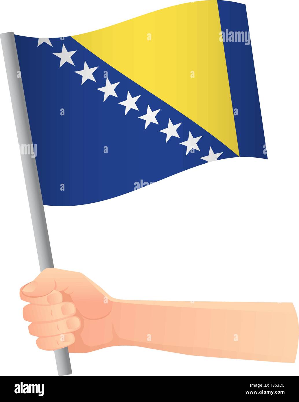 Bosnia and Herzegovina flag in hand. Patriotic background. National ...