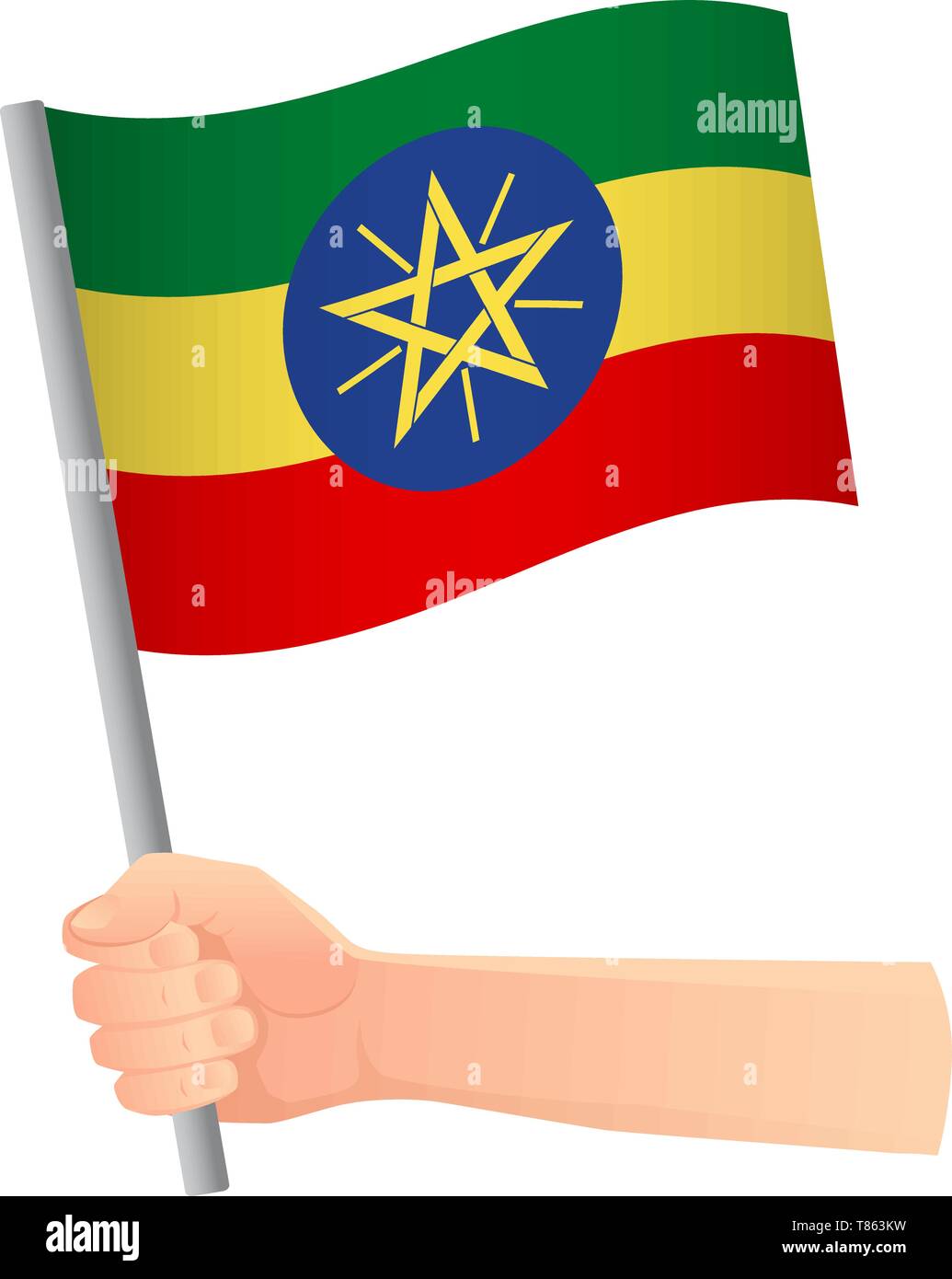 Ethiopia flag in hand. Patriotic background. National flag of Ethiopia ...