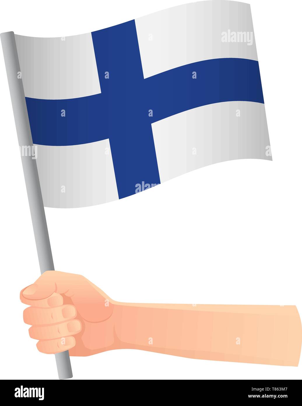 Finland flag in hand. Patriotic background. National flag of Finland ...