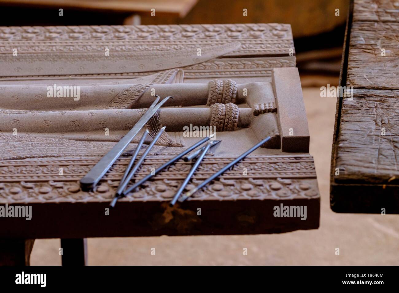 Cambodia, handicraft, stone sculpture of a Buddha head Stock Photo - Alamy