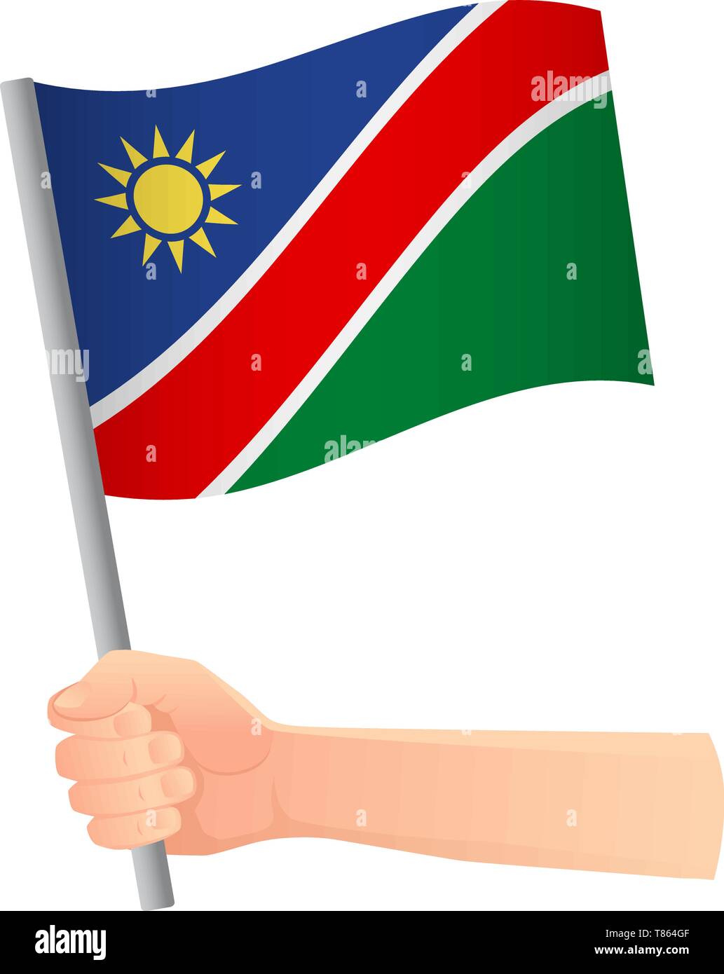 Namibia flag in hand. Patriotic background. National flag of Namibia ...