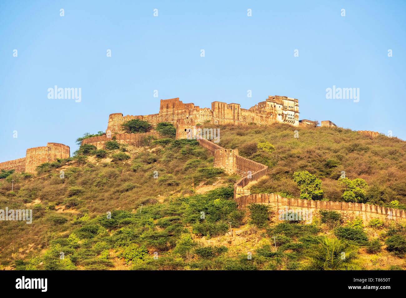 India, Rajasthan, Bundi, Taragarh fort built in 1354 overlooks the old ...