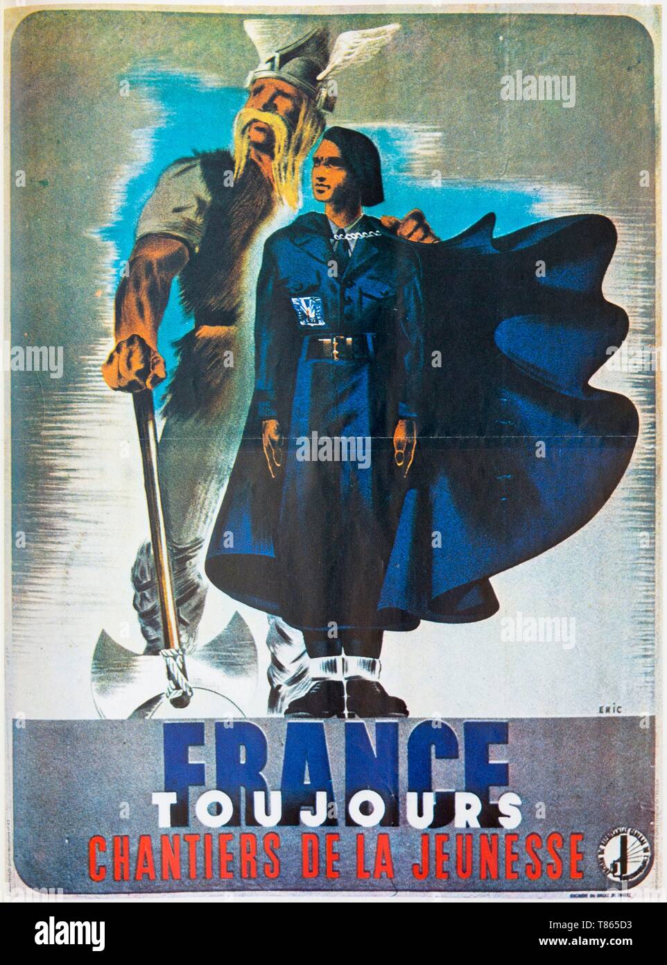 France, Paris, former propaganda poster of the Second World War (39-45 ...