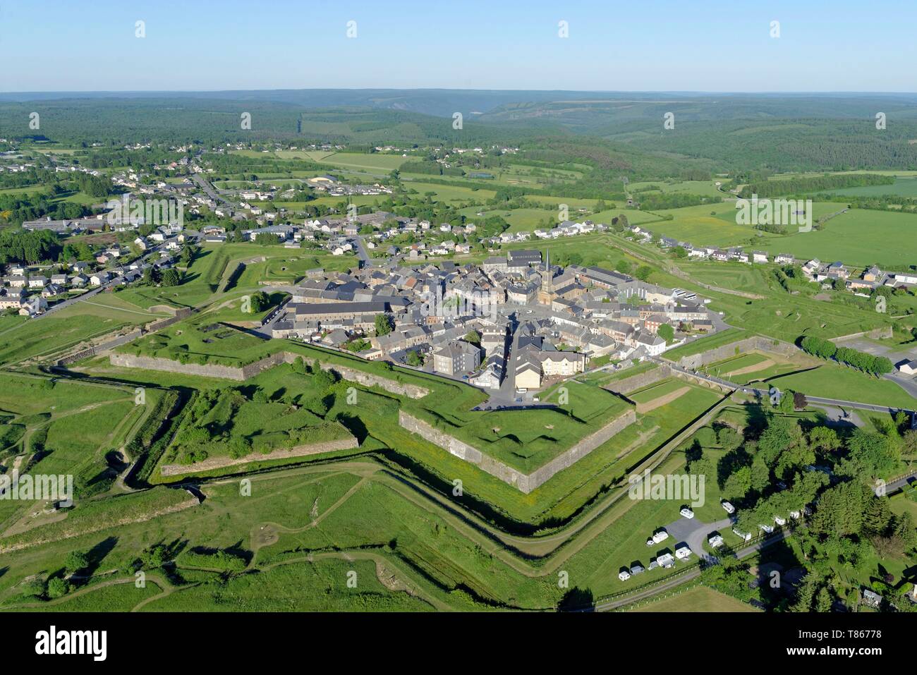 France, Ardennes, the citadel of Rocroi fortified by Vauban (aerial ...