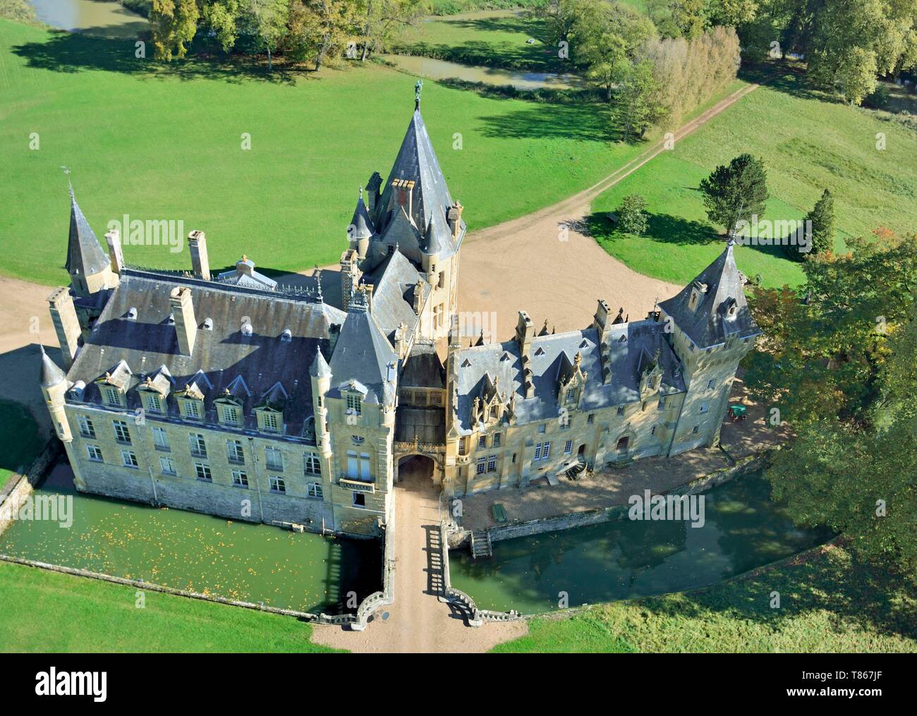 France, Nievre, La Fermete, Castle of Prye (aerial view Stock Photo - Alamy