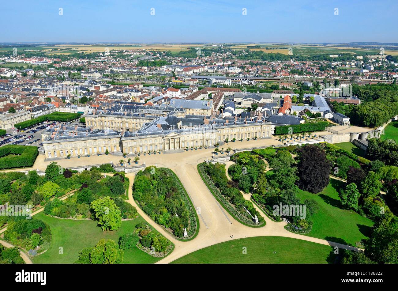 France, Oise, Compiegne, the castle and the gardens (aerial view Stock ...