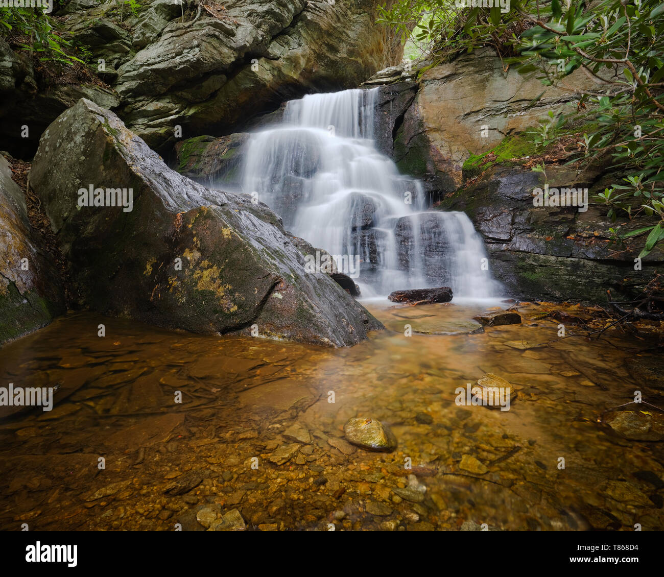 Base of Upper Cascade waterfall in Hanging Rock State Park, North ...