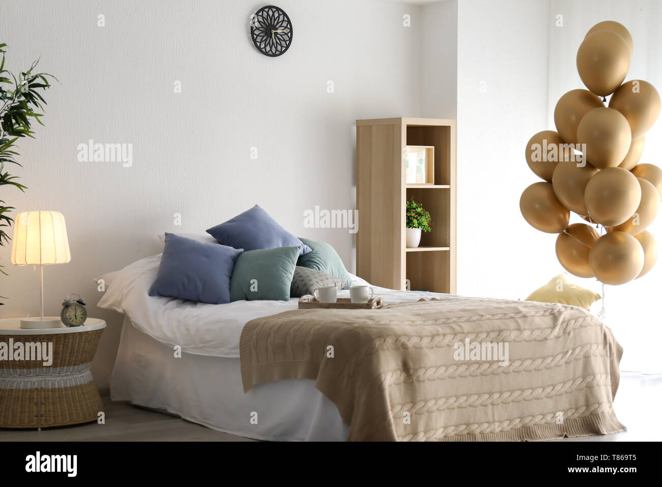 Bedroom interior with air balloons Stock Photo - Alamy