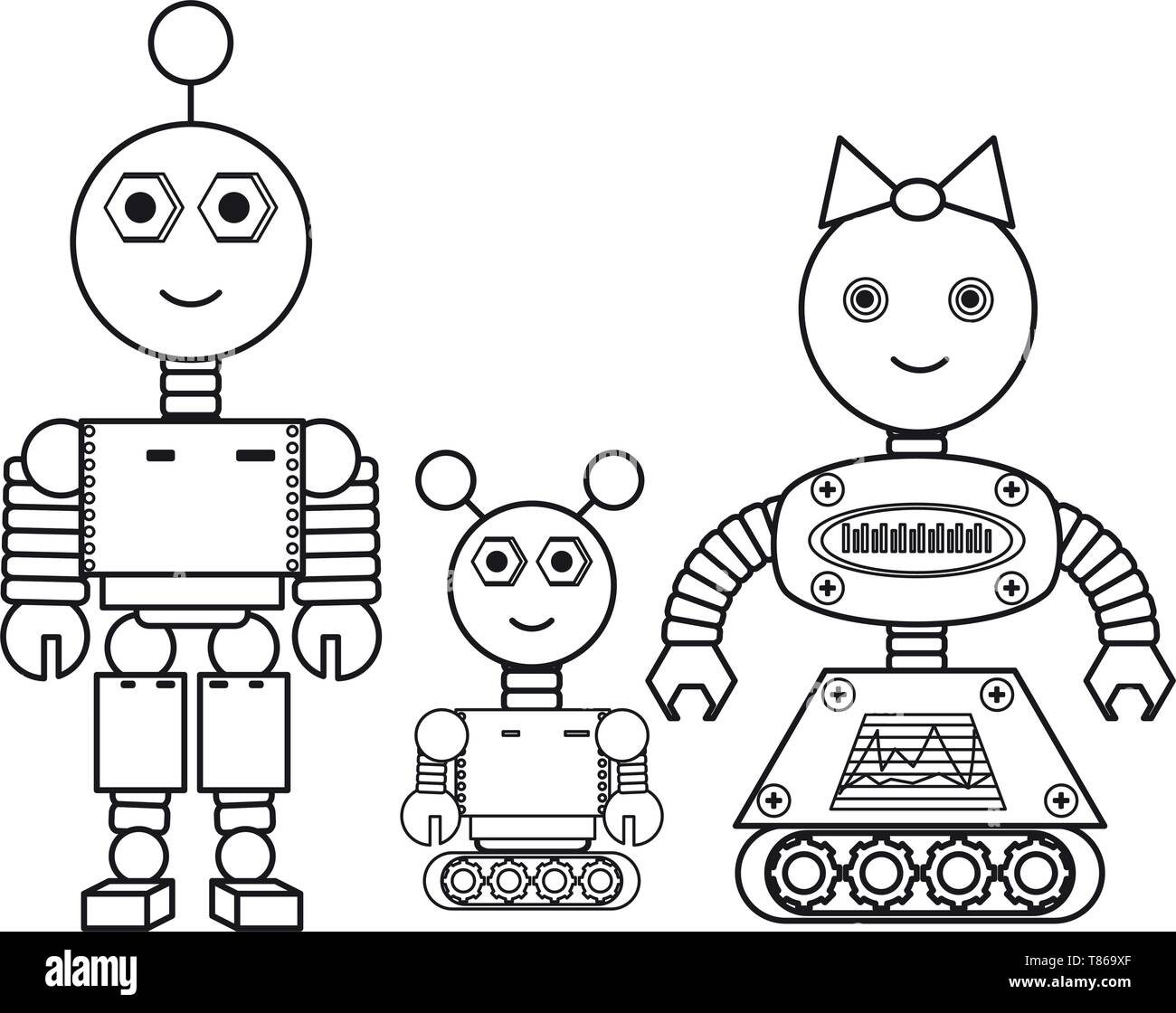 cartoon robots family icon over white background vector illustration ...