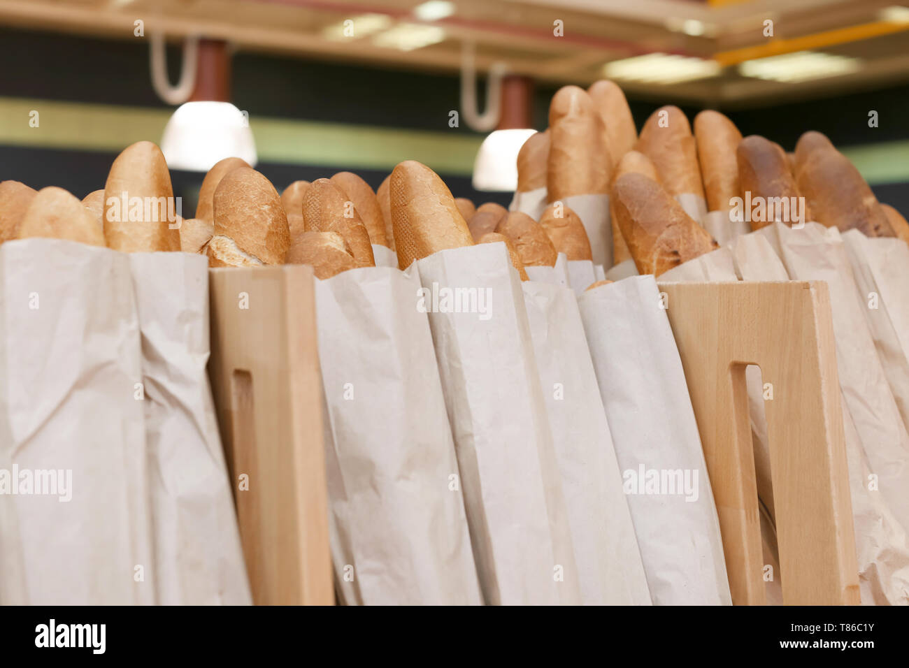 Tasty fresh baguettes in bakery Stock Photo - Alamy