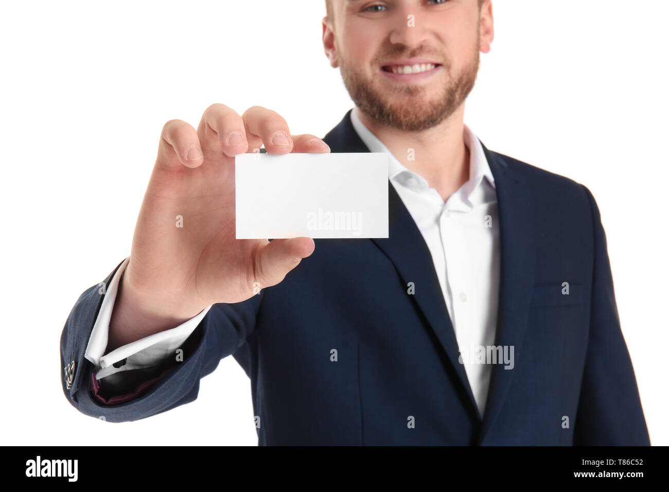 Business card man suit hand give hi-res stock photography and images ...